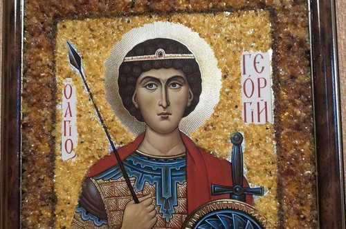 Икона Георгий Победоносец Янтарь