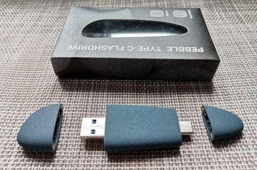 Флешка Pebble Type-C, USB 3.0, серо-синяя, 16 Гб