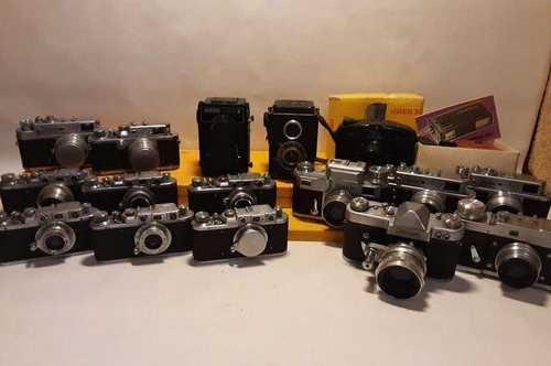 Ретро фотоаппараты СССР на полку (много разных)