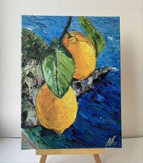 Картина принт на холсте лимоны Италия пейзаж море
