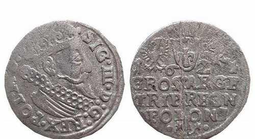 Средневековая серебряная монета 1624 год. Сигизмун