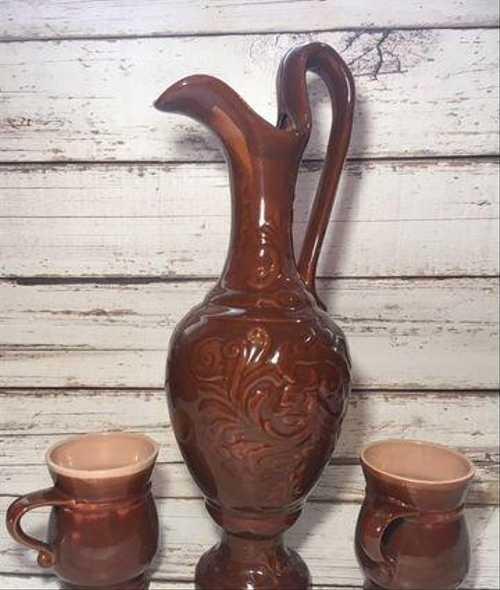 Глиняный кувшин и чаши (комплект)