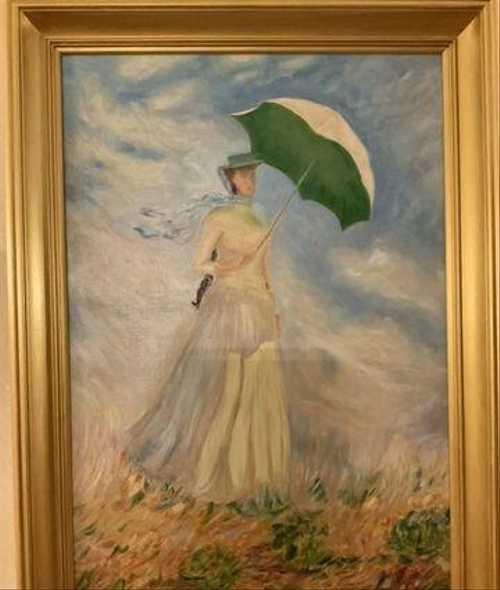 Картина Девушка с зонтиком 60х90 холст масло копия