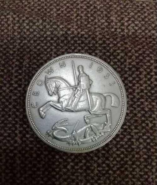 Серебряная монета, 1 крона Великобритания 1935 год