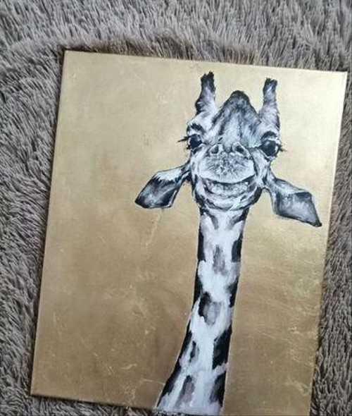 Картина акрилом размер 40/50. картина жираф золота