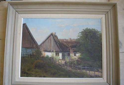 Картина Сельский Пейзаж, масло, холст Швеция 1920г