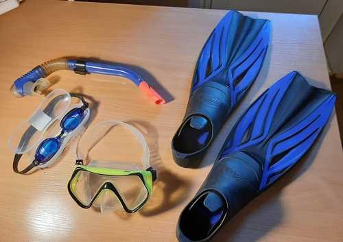 Ласты, маска, очки и трубка для плавания