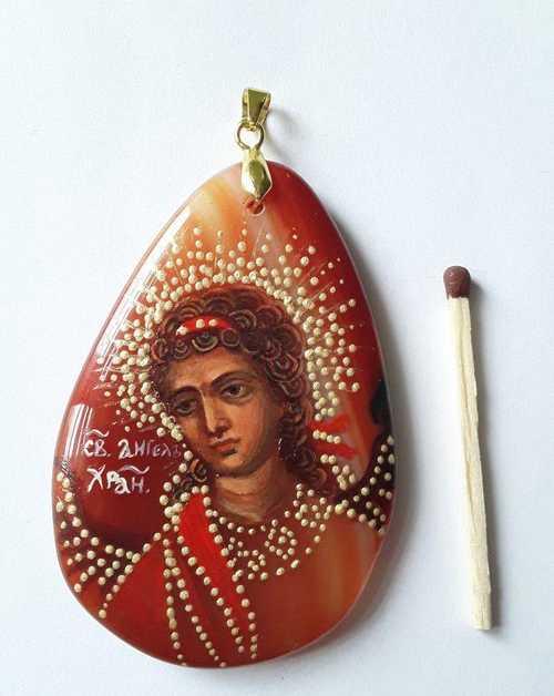 Образок Ангел Хранитель, живопись на агате