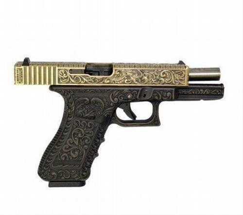 Пистолет страйкбольный Глок Glock-17 bronze грав