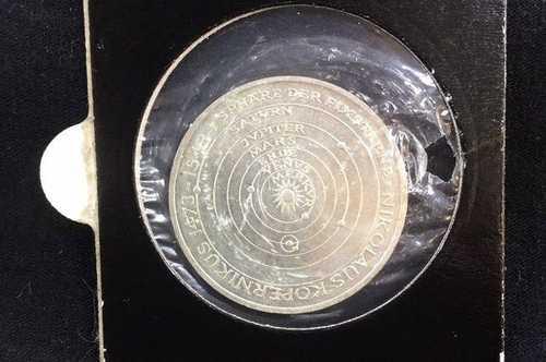 Серебряная монета 5 марок 1973 николая коперника