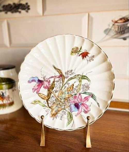 Anton Mehlem тарелка с орхидеей, Германия, 1900 г
