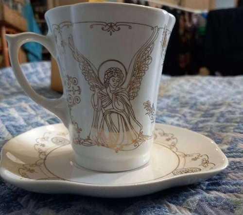 Новая Чашка с блюдцем с ангелом
