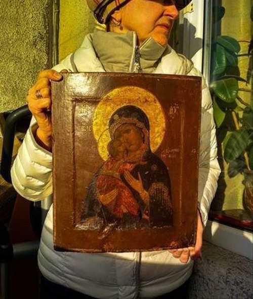Старинная икона "Богородица Владимирская" 19 век