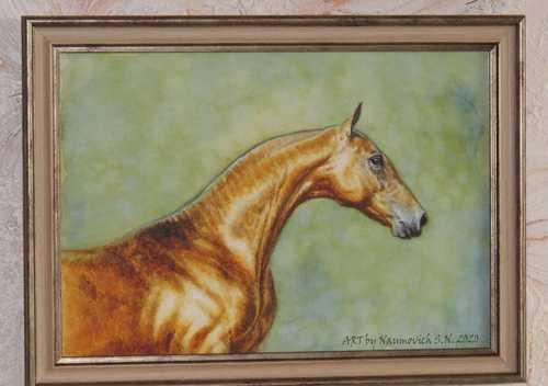 Картина "портрет золотой лошади"