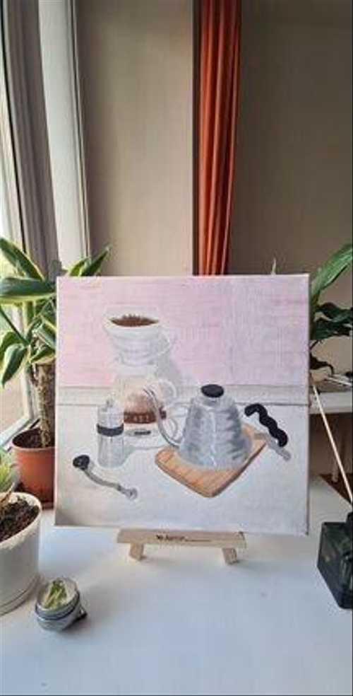 Картина маслом на холсте, натюрморт "Кофе"