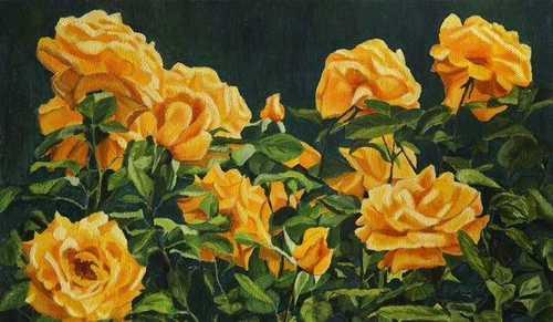Розы в саду. Картина маслом