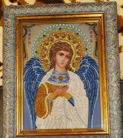 Икона Ангела-Хранителя, вышитая бисером