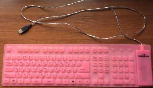 Клавиатура USB гибкая силиконовая (розовая) manhat