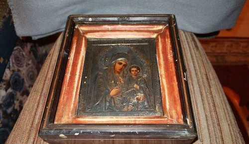 Старинная икона Смоленская Богородица-серебро 84
