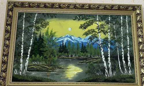 Картина, каменная крошка «Река, лес, горы»