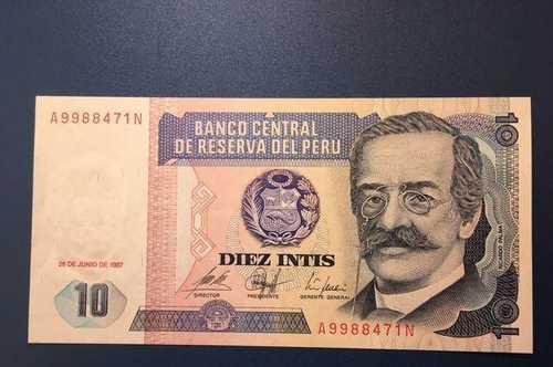 Банкнота Перу 10 инти 1987 год UNC