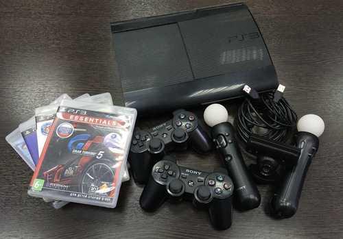 PS3 SuperSlim 500Gb, 2 геймпада, камера, 2 PS Move