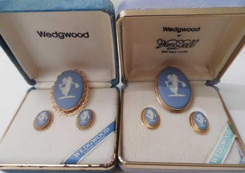 Wedgwood Van Dell 12К золото набор брошь серьги Та