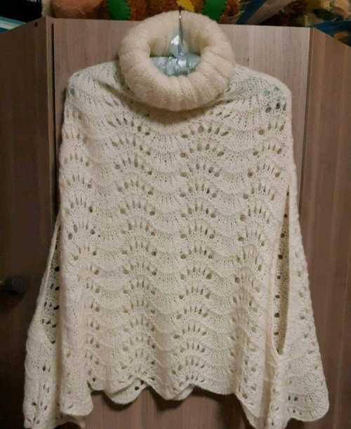 Накидка, пончо, кофта белая ажурная 44-46