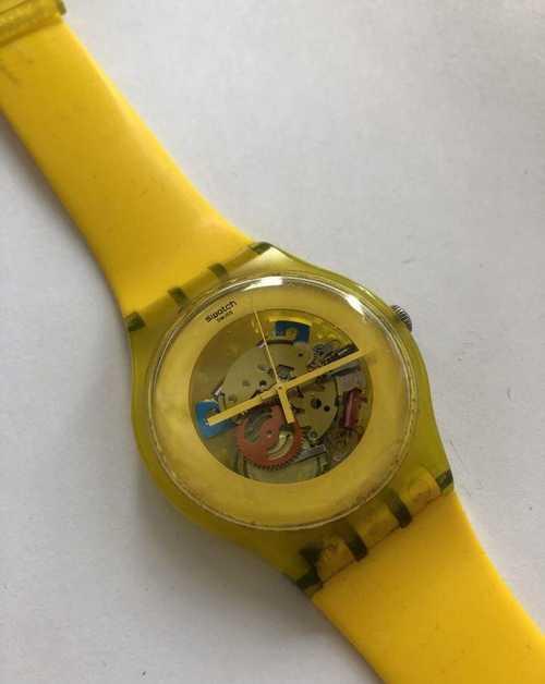 Часы swatch skeleton yellow