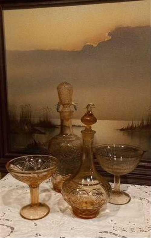 Графин ваза креманка розалиновое карамельное стекл