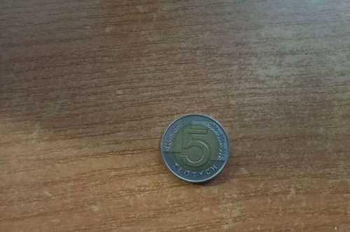 Монета. 5 злотых. Польша. 1996г