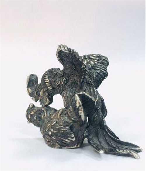 Серебряная статуэтка « Петух и курочка»