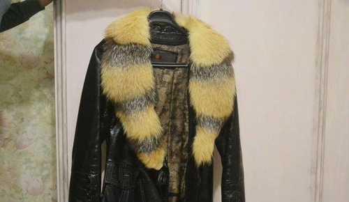 Куртка кожаная женская 46 размер с мехом