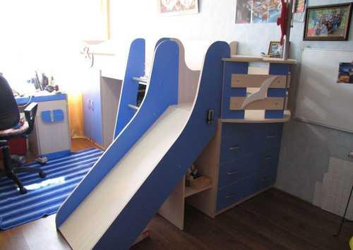 Детская кровать-чердак-корабль с горкой "Адмирал"