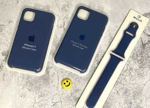 Сет Чехол iPhone + ремешок Apple Watch Синий Alask
