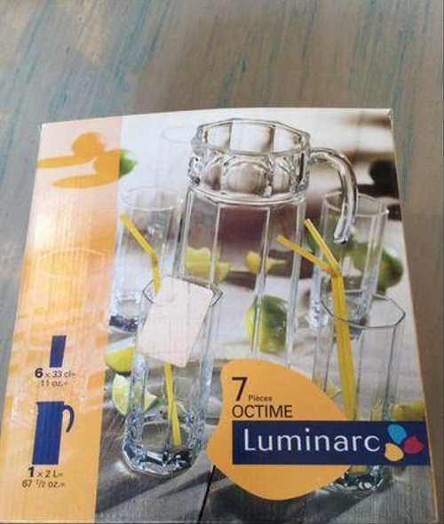 Luminarc. Кувшин и стаканы. Стекло. Новый, 7 предм