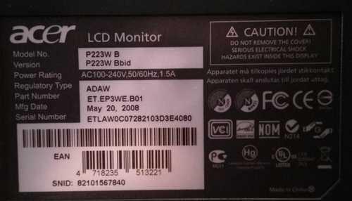 Монитор Acer p223w bbid 22