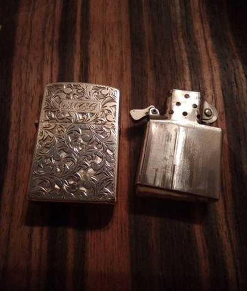 Зажигалка zippo. Серебро. Винтаж. Ручная гравировк