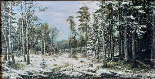 Картина маслом в раме Копия Шишкин Первый снег