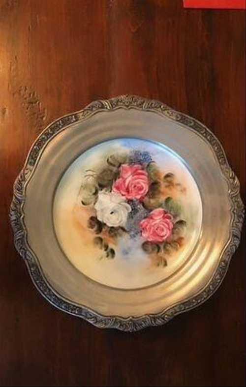 Настенная тарелка с цветами фарфор/олово