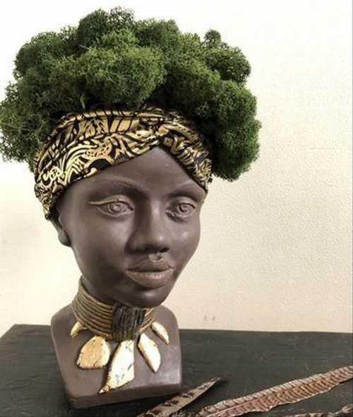 Голова африканки, кашпо африканки, бюст африканки