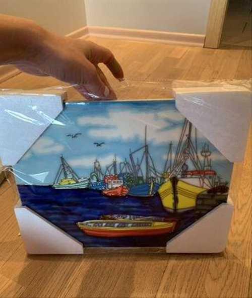 Керамическая картина/панно Рыбацкие лодки в порту