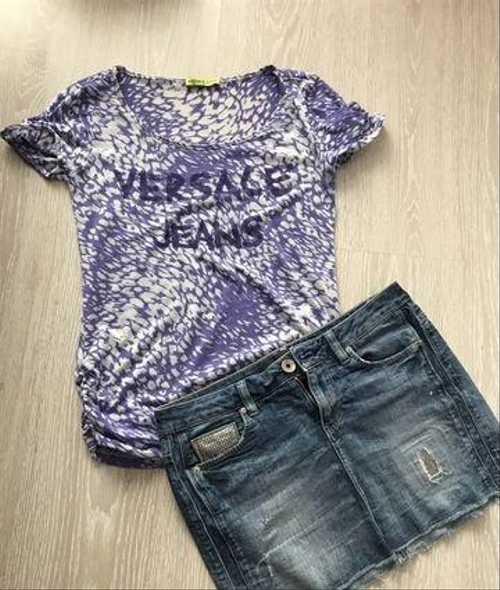 Футболка versace jeans, юбка guess