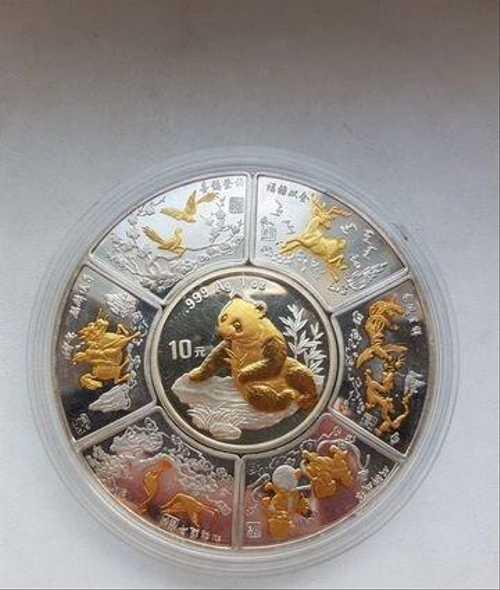 Золото Серебро Панда Китай 10 юаней 1998