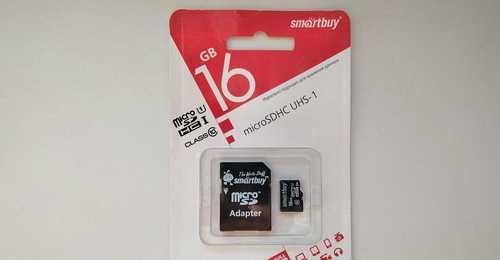 Micro sdhc карта памяти 16 gb Smartbuy с адаптером