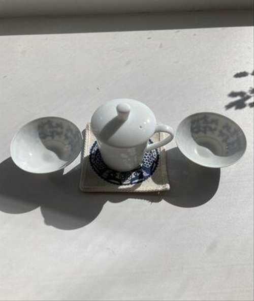 Фарфоровые чашки для чая с заварной кружкой