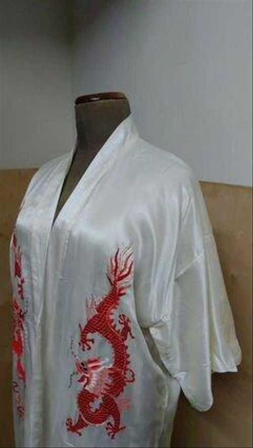 Халат кимоно китайский шелк вышивка драконы 1950 г