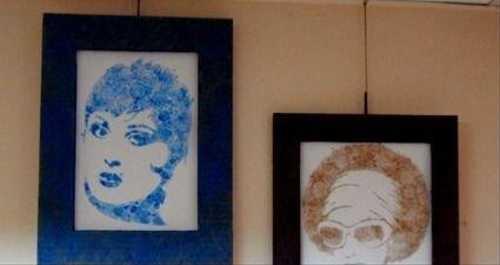Картина из мыльных пузырей, картина девушка, синяя