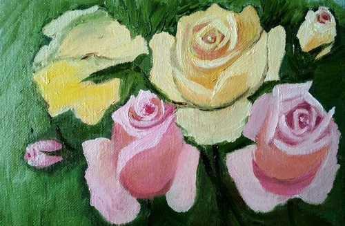 Картина маслом "Чайные розы", 18х24 см