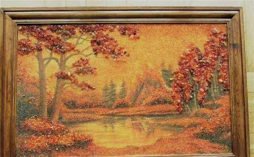 Картина из натурального янтаря 45 х 67 см в деревя